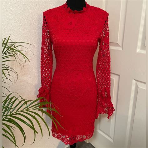 Missguided Dresses Missguided Red Lace Cover Dress Long Sleeve