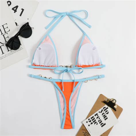 Women Micro Bikini Swimwear Ribbed Thong Beachwear Swimsuit Lace Up