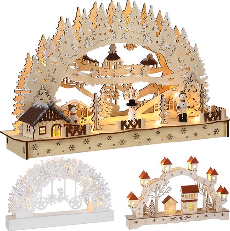 Deuba Winterdorp Kerst Hout Lichtbruin Timer Batterij LED Kerstdeco Warm Wit Bol
