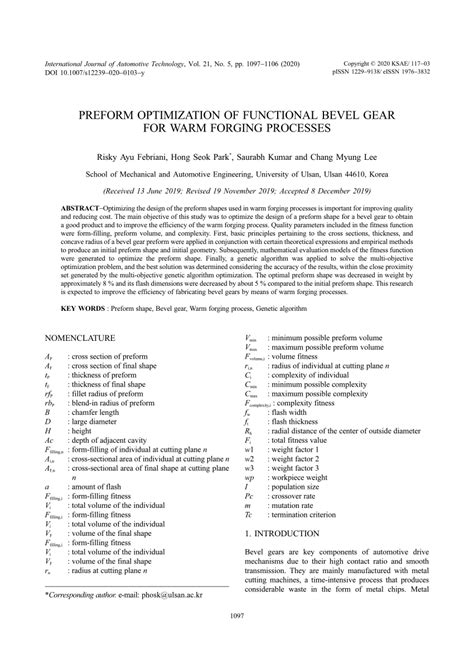 pdf preform optimization of functional bevel gear for warm forging