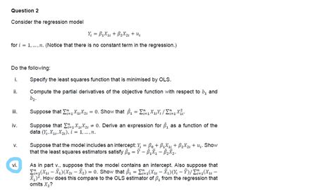 Solved Question 2 Consider The Regression Model For I