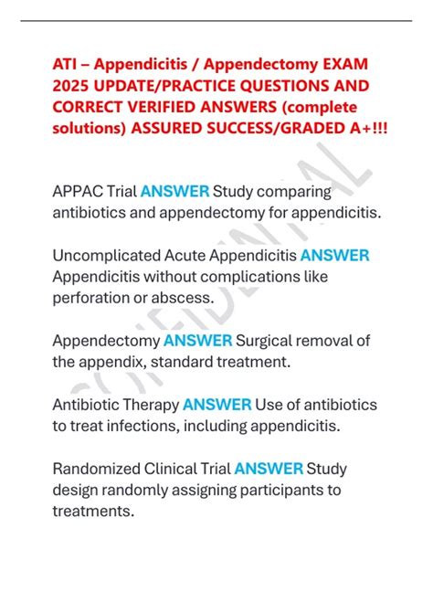 Ati Appendicitis Appendectomy Exam 2025 Update Practice Questions And Correct Verified