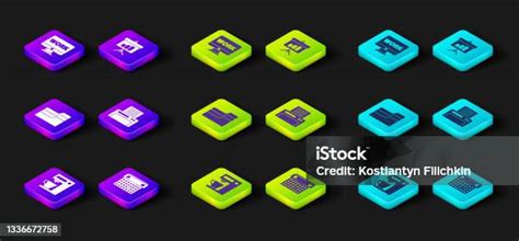 커피 머신 캘린더 문서 폴더 프린터 다이어그램및 모니터 텍스트 작업 아이콘이 있는 칠판을 설정합니다 벡터 3차원 형태에 대한 스톡 벡터 아트 및 기타 이미지 Istock