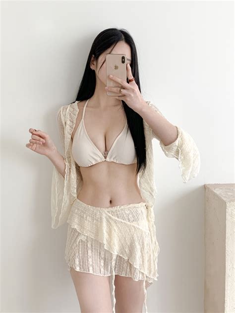 비마이뮤즈 4피스set여신무드무배 아도라 프릴 레이스 시스루 비키니 긴팔 스커트 수영복