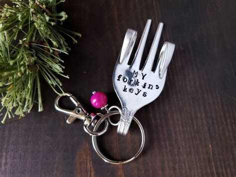 Fork Key Chain Stamped Fork Stamped Fork Ts Funny Etsy