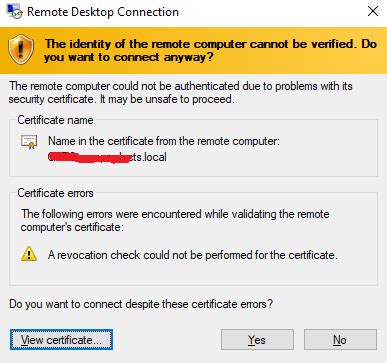 RDP A Revocation Check Could Not Be Performed For The Certificate Windows Spiceworks Community