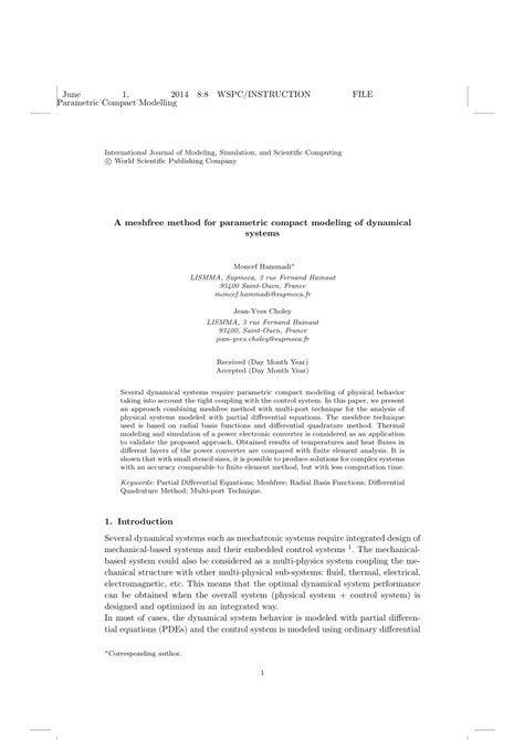 Pdf Parametric Compact Modelling Of Dynamical Systems Using Meshfree Method With Multi Port