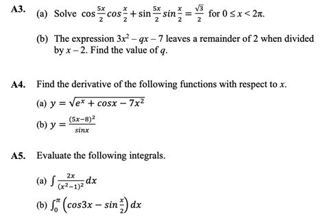 Solved A3 A Solve Cos25xcos2x Sin25xsin2x 23 For 0x