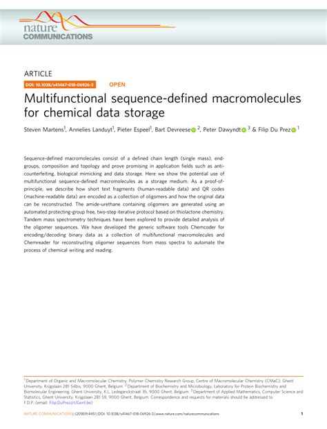 Pdf Multifunctional Sequence Defined Macromolecules For Chemical Data