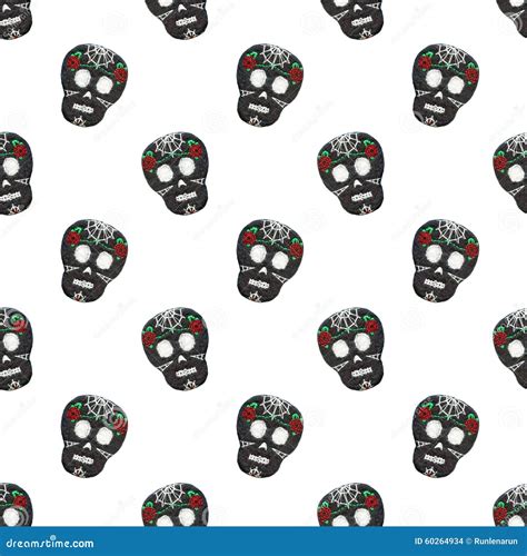 Sugar Skull Seamless Pattern With Day Of The Dead Stock Illustration