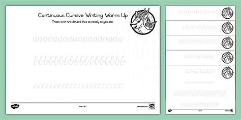 Continuous Cursive Writing Warm Up Sheets A Z Twinkl