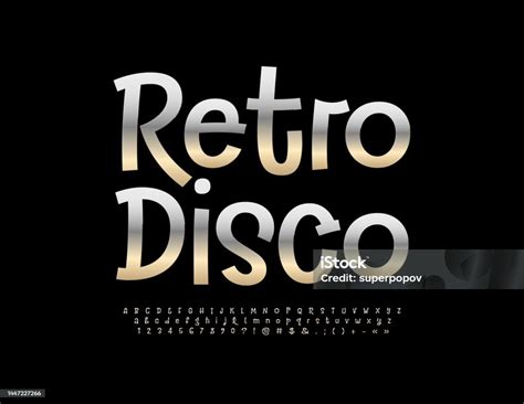 벡터 멋진 전단지 레트로 디스코 금속 알파벳 문자 숫자 및 기호 세트 은 금속에 대한 스톡 벡터 아트 및 기타 이미지 은 금속 은색 알파벳 Istock