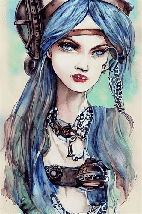 Steampunk Style Woman Watercolor Graphic · Creative Fabrica
