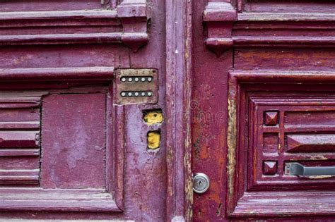 Modern Locks On Wooden Doors With Intercom Security Protection Stock