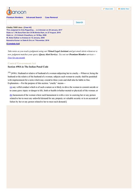 Section 498a In The Indian Penal Code Premium Members Advanced Search