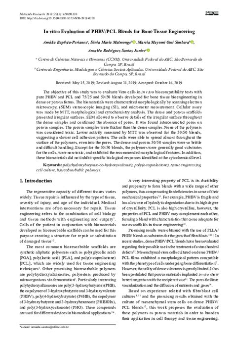 Pdf In Vitro Evaluation Of Phbv Pcl Blends For Bone Tissue Engineering