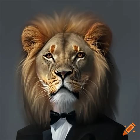 Hyperrealistic 8k Wallpaper Of Lion In Tuxedo