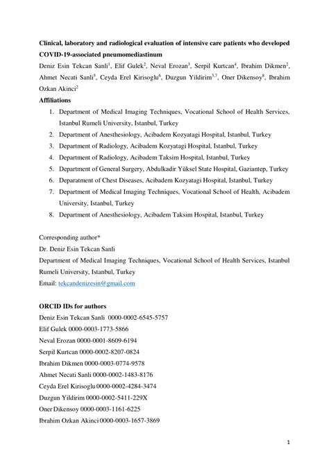 PDF Clinical Laboratory And Radiological Evaluation Of Intensive Care Patients Who Developed
