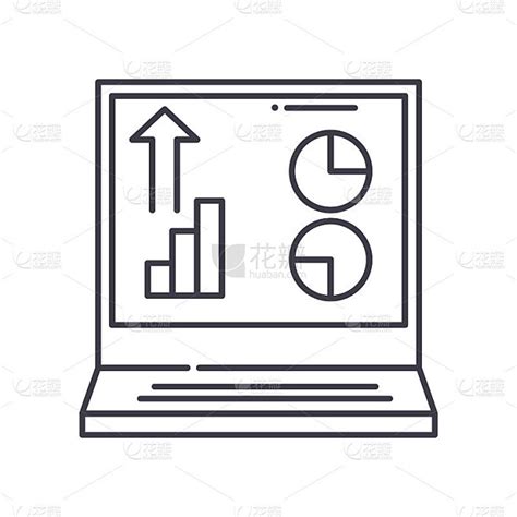 数据分析概念图标，线性孤立的插图，细线矢量，网页设计标志，轮廓概念符号与可编辑的笔画在白色的背景。