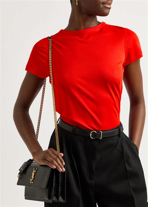 Saint Laurent Sunset Crocodile Effect Patent Leather Shoulder Bag