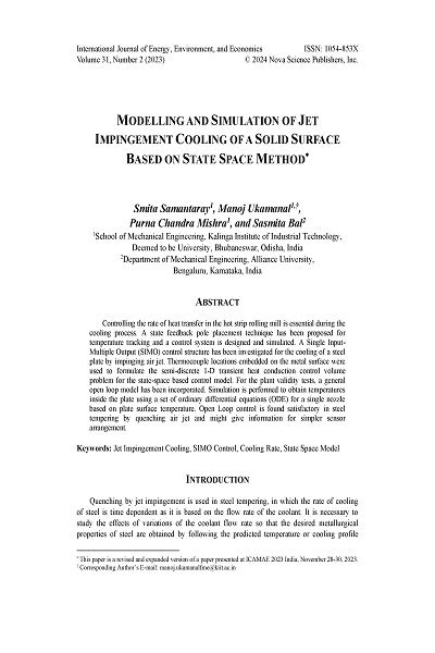 Modelling And Simulation Of Jet Impingement Cooling Of A Solid Surface Based On State Space