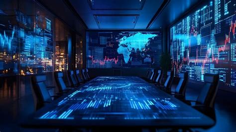 Modern Conference Room With Digital Data Displays Premium Ai
