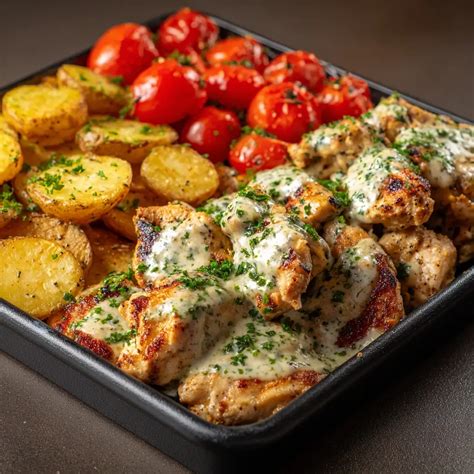 Easy Garlic Chicken With Roasted Potatoes And Cherry Tomatoe