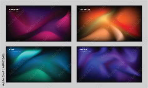 Colorful Gradient Mesh Background Template Copy Space Set Four Fluid Backdrop Design For Poster