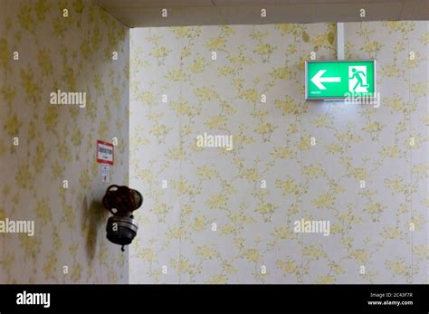 Emergency Exit Sign In The Hallway Leipzig Saxony Germany Stock