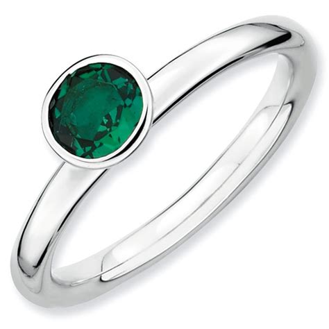 Sterling Silver Stackable High Profile 5mm Created Emerald Ring Qsk474