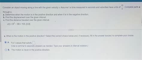 solved consider an object moving along a line with the given