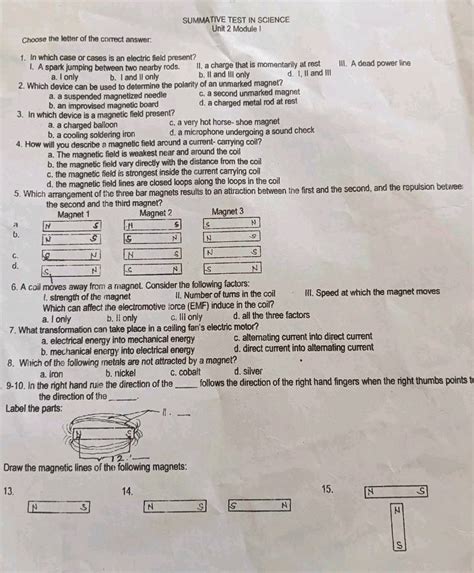 Summative Test In Science Unit Module I Studyx