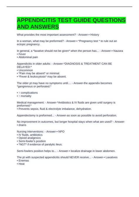 Appendicitis Test Guide Questions And Answers Appendicitis Stuvia Us