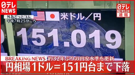 【速報】1ドル＝151円台まで下落 約32年ぶりの円安ドル高水準を更新 │ 【気ままに】ニュース速報