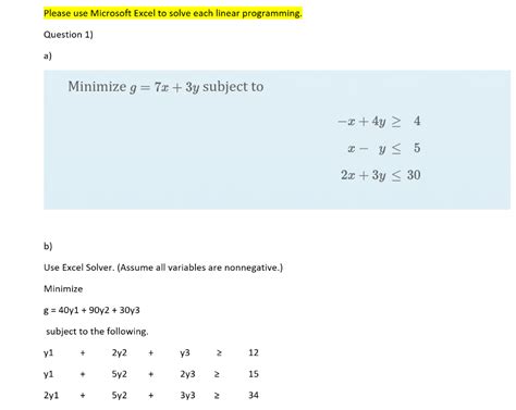 Solved Please Use Microsoft Excel To Solve Each Linear