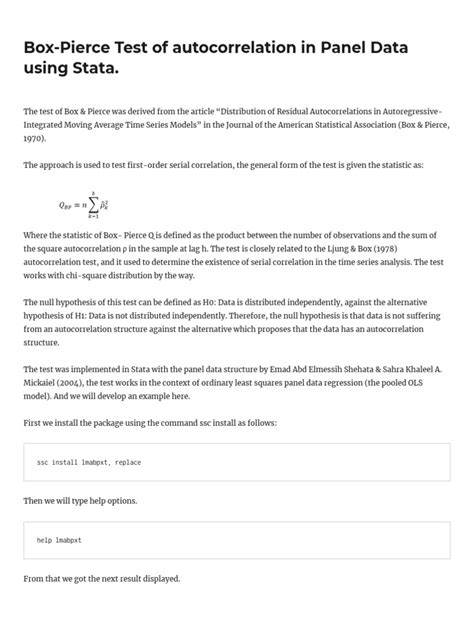 box pierce test of autocorrelation in panel data using stata pdf
