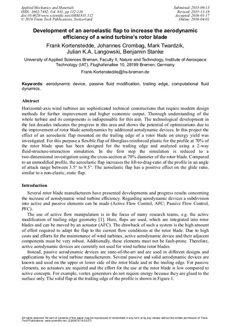 Pdf Development Of An Aeroelastic Flap To Increase The Aerodynamic