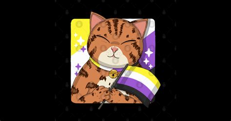 Cute Bengal Cat Holding Non Binary Pride Flag Nonbinary Pride Sticker TeePublic