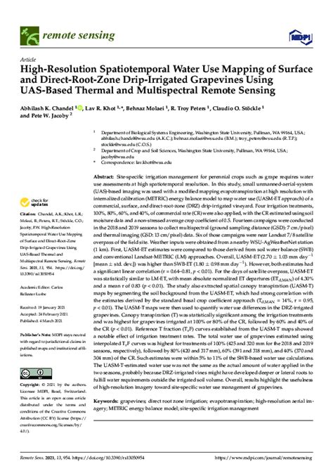 Pdf High Resolution Spatiotemporal Water Use Mapping Of Surface And Direct Root Zone Drip