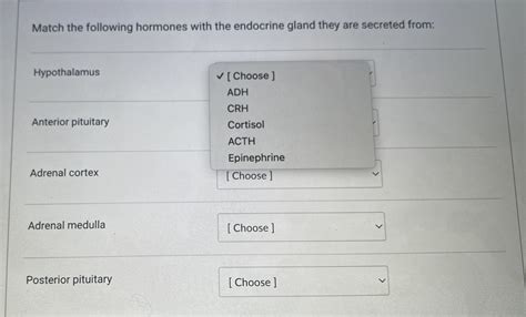 Solved Match The Following Hormones With The Endocrine Gland Chegg