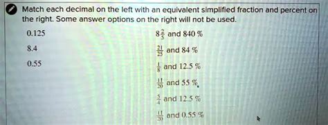 Match Each Decimal On The Left With An Equivalent Simplified Fraction