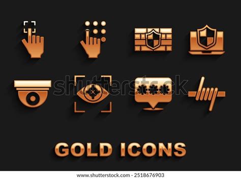 Set Eye Scan Laptop Protected Shield Stock Vector Royalty Free