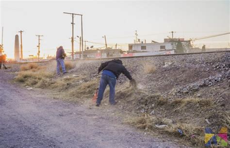 Limpian En Meoqui Alrededor De Toneladas De Hierba Y Basura En La Avenida Del Ferrocarril