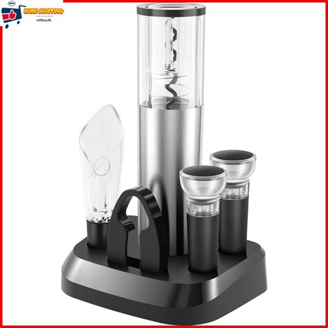 ที่เปิดขวดไวน์ไฟฟ้าอัตโนมัติ พร้อมจุกสุญญากาศ และฐานจัดเก็บ แบบชาร์จไฟได้ พร้อมที่ตัดกระดาษ และ