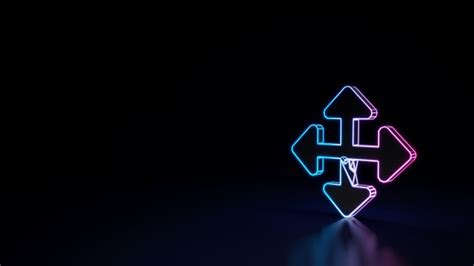 검은 색 배경에 격리 된 4 방향 화살표의 기호의 3d 빛나는 네온 기호 0명에 대한 스톡 사진 및 기타 이미지 0명 가상