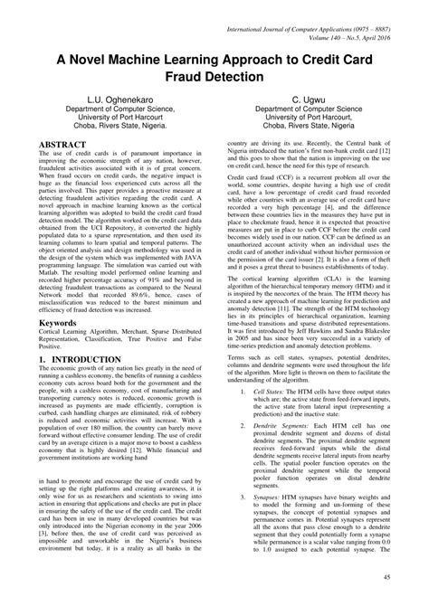 PDF A Novel Machine Learning Approach To Credit Card Fraud Detection