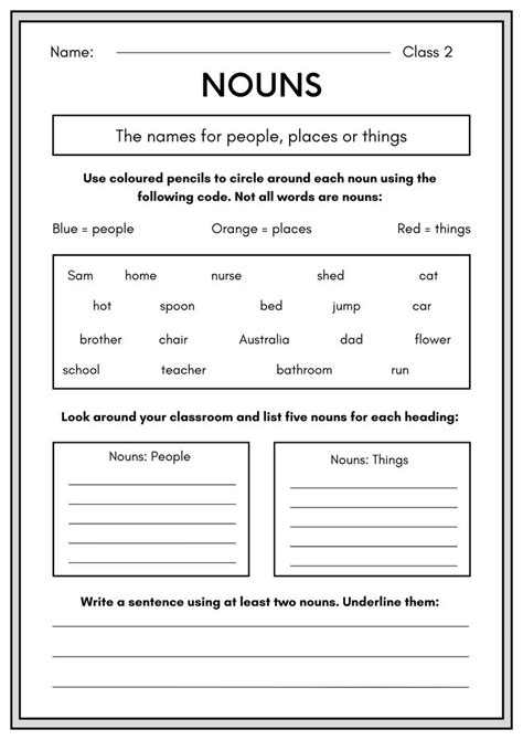Top 5 Noun Worksheet For Class 2 With Answers Pdf Download Nouns