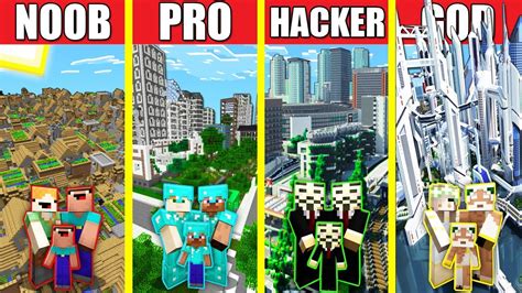 Minecraft Battle CITY BUILD CHALLENGE NOOB Vs PRO Vs HACKER Vs GOD
