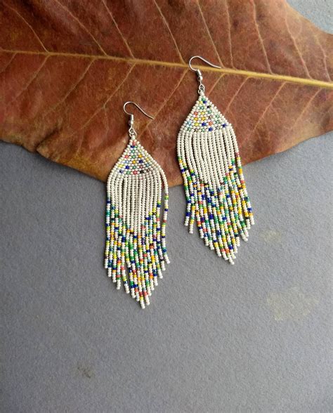 Fringe Seed Bead Earrings For Women Earrings For Sensitive Ears Long