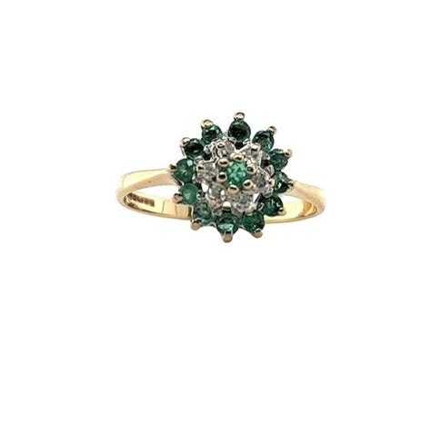 Emerald And Diamond 9ct Gold Cluster Ring Gem
